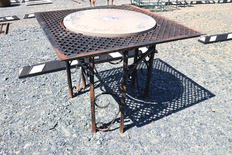 Wrought Iron and Slate Top Table - Dixon's Auction at Crumpton