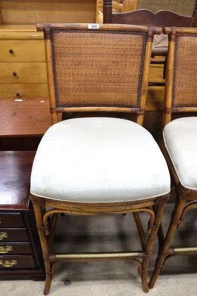 Pair MCM Style Rattan Bar Stools - Dixon's Auction at Crumpton