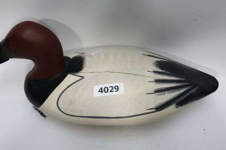 Jim Pierce Canvasback Duck Decoy, Split in Back - Dixon's Auction at ...