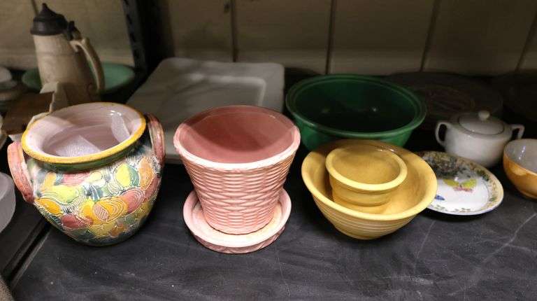 Lot Vintage Ceramic Pottery Planters, Antique Yellow Ware Food Mold ...