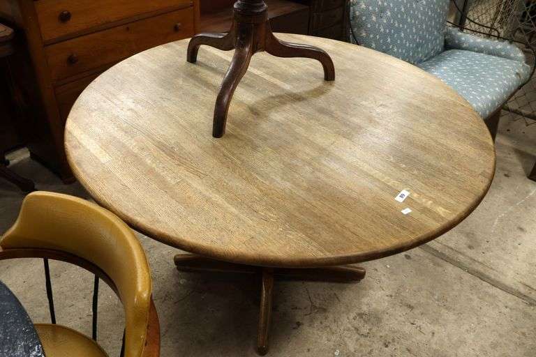 MCM Round Dining Table with Butcher Block Top - Dixon's Auction at Crumpton