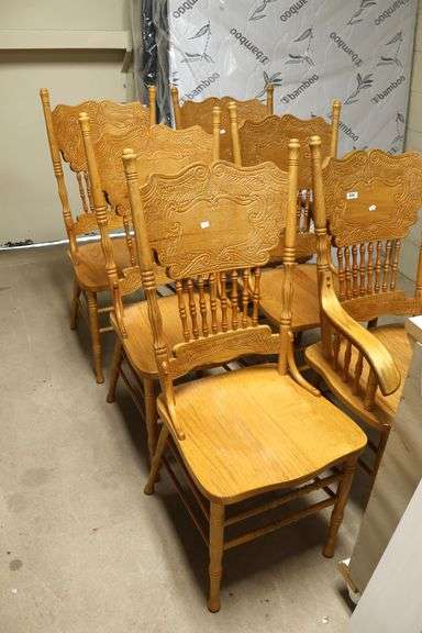 (6) Reproduction Pressed Back Oak Chairs, Loose - Dixon's Auction at ...