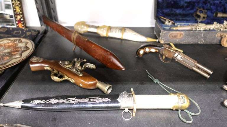 Lot of Ethnographic Daggers, Pepperbox Style Pistol, Decorative Pistols ...