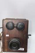 Antique Oak Telephone Call Box with Headset - Dixon's Auction at Crumpton