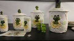 Lot of Vintage Sears Frog Family Canister Set & Decor - Dixon's Auction ...