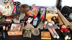 Lot of Vintage Dolls, Computer Joystick, Toy Cars, Mickey Mouse Clock ...