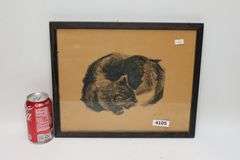 Edith Neimark Charcoal on Paper of Cat - Dixon's Auction at Crumpton