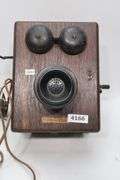 Antique Oak Telephone Call Box with Headset - Dixon's Auction at Crumpton
