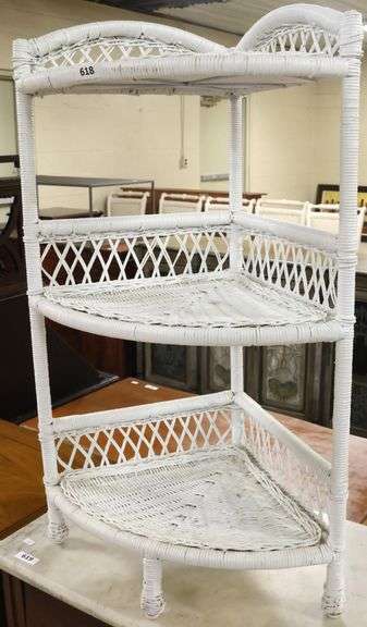 White Wicker Corner Shelf - Dixon's Auction at Crumpton