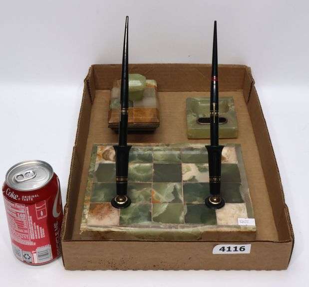 Art Deco Onyx 3 Piece Desk Set - Dixon's Auction at Crumpton