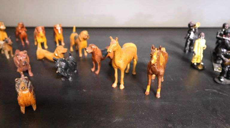 Lot of Wood Carved Folk Art Animal Figures, Molded Jazz Band Figures ...