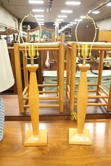 Pair MCM Style Maple Table Lamps - Dixon's Auction at Crumpton