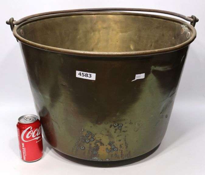 Large Antique Hiram W. Hayden Brass Bucket - Dixon's Auction at Crumpton