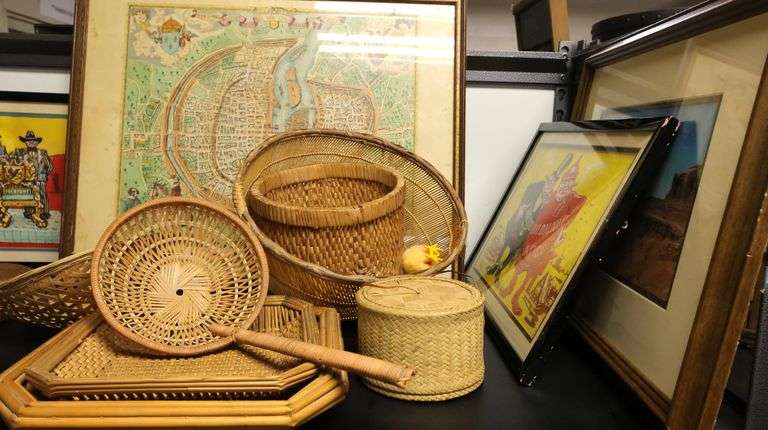 Woven Wicker Plates, Basket, Ladle, Framed Map, Photo & Cartoon ...