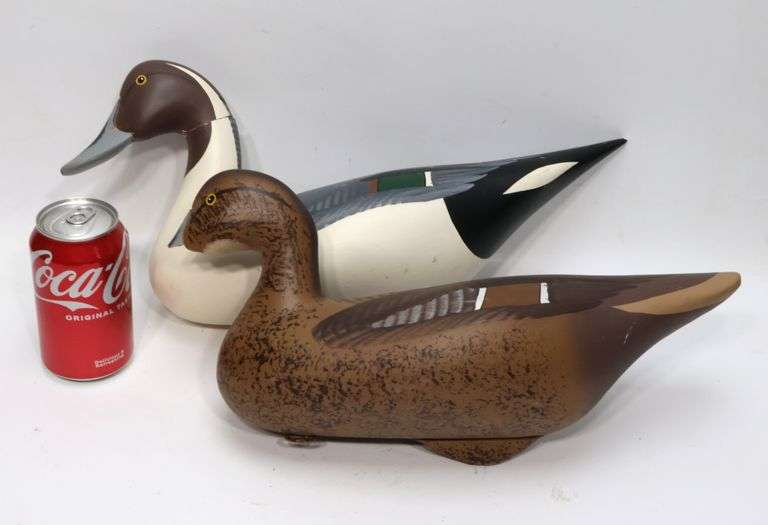 Pair Joey Jobes Pintail Duck Decoys, Crack to Neck of Drake, Losses to ...