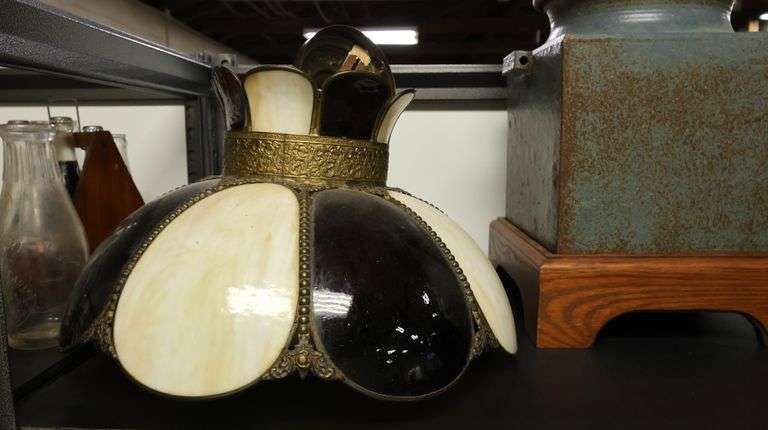 Vintage Hanging Slag Glass Chandelier, Art Pottery Urn with Fish ...