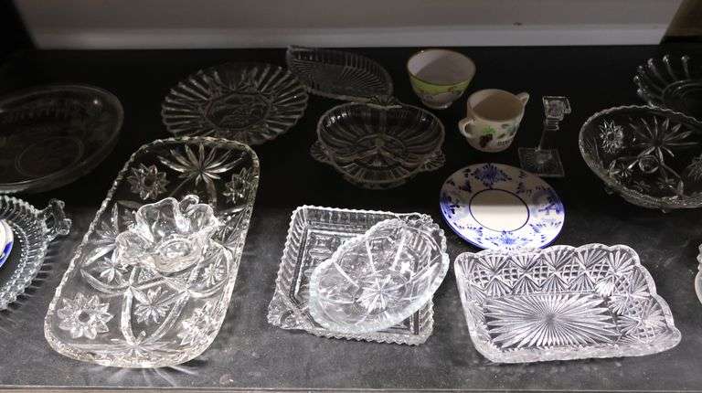 Lot of Pressed & Cut Glass / Crystal & China Dishes & Serving Pieces ...