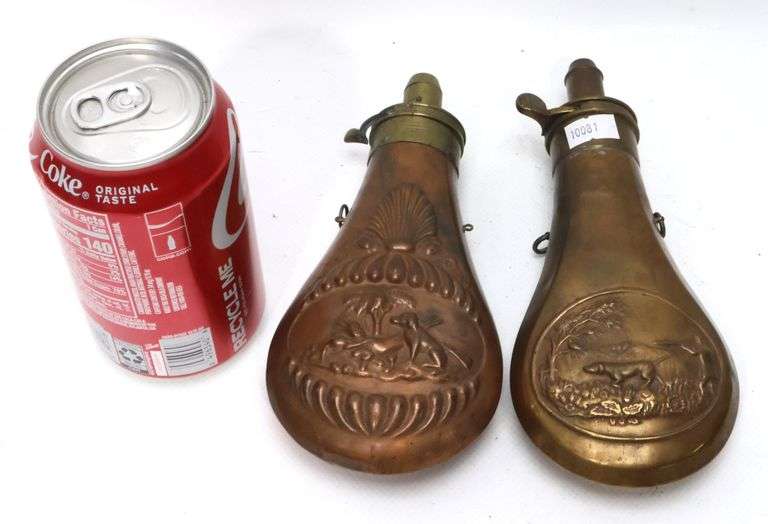 (2) Antique Copper Powder Flasks - Dixon's Auction at Crumpton