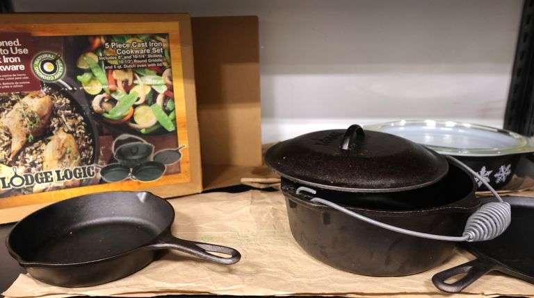 Lot of Lodge Cast Iron Cookware, Pyrex Casserole Dish - Dixon's Auction ...