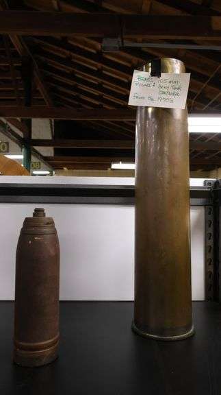 Lot Antique WWI Era Artillery Shell (Inert), Brass 105 Mm Shell Casing ...