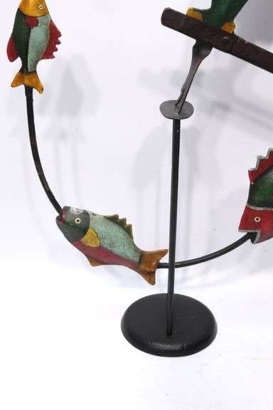 Primitive Painted Metal Fisherman Kinetic Balance Sculpture - Dixon's ...