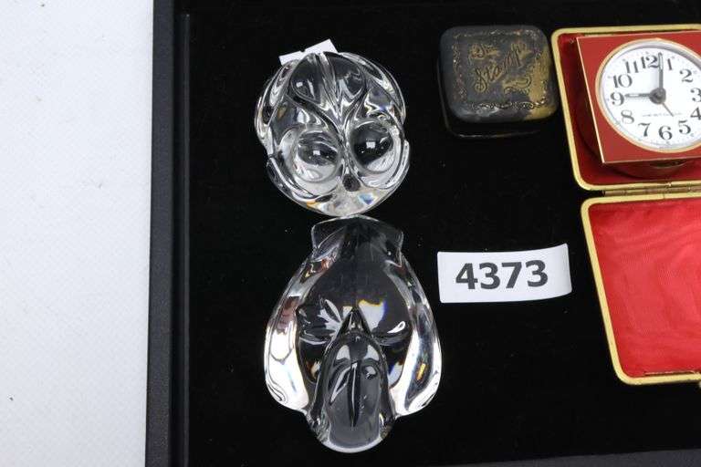 (4) 2 Steuben Paperweights, Stamp Box, & Westclox Clock - Dixon's ...