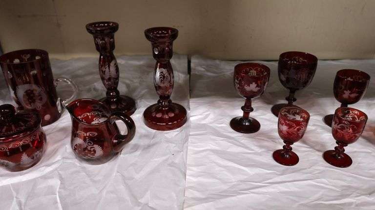 Lot of Vintage Cut to Clear Ruby Red Glassware - Dixon's Auction at Crumpton