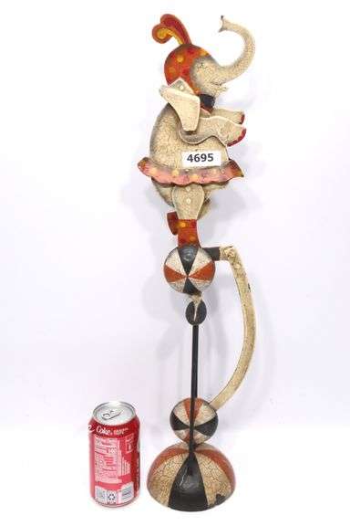 Primitive Painted Metal Circus Elephant Kinetic Balance Sculpture ...