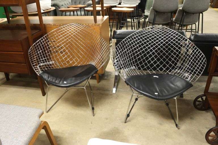 Pair MCM Style Wire Diamond Chairs - Dixon's Auction at Crumpton
