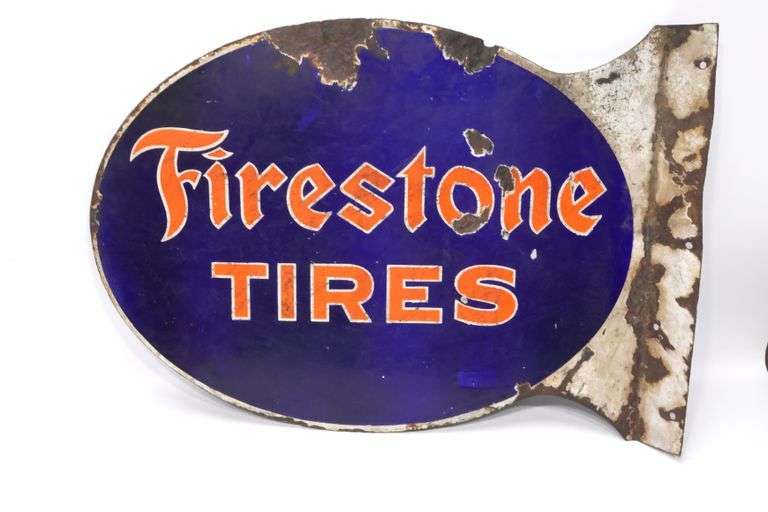 Vintage Firestone Tires Porcelain Flange Sign - Dixon's Auction at Crumpton