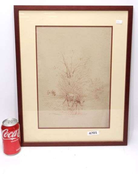 Charles Pierce Drawing of Cow - Dixon's Auction at Crumpton