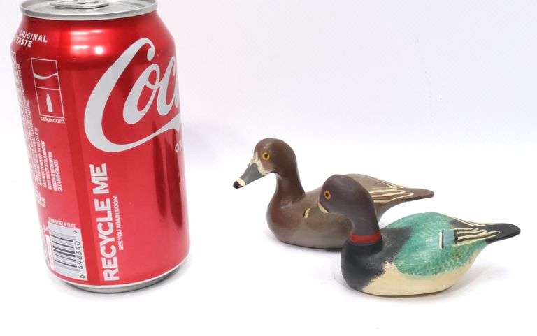 Pair Clarence Bauer Miniature Duck Decoys - Dixon's Auction at Crumpton
