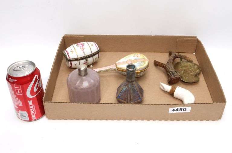 (6) Antique French Porcelain Boxes, F. Garnier Pottery Vase, Stag ...