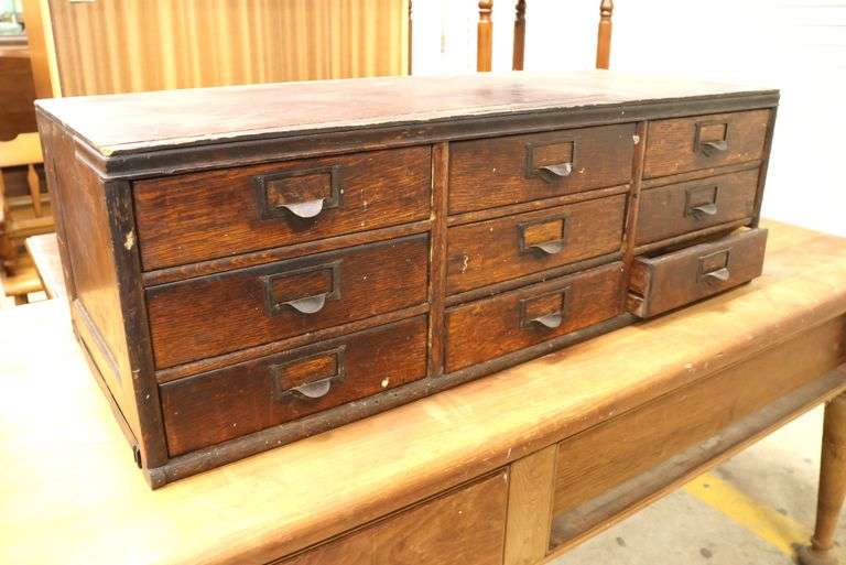 Antique Golden Oak Table-Top Case of Nine Drawers, Veneer Losses ...