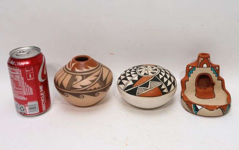 (3) Native American Pottery Pots and Dish - Dixon's Auction at Crumpton