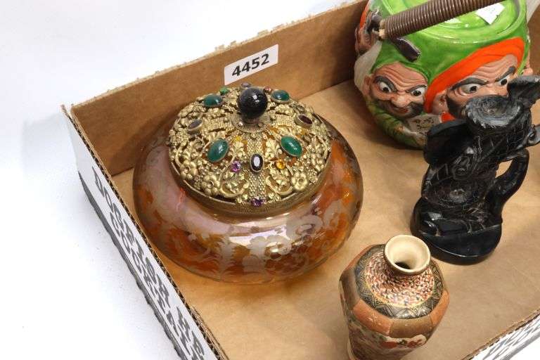 (5) Antique Japanese Satsuma Vases, Stone Dragon Carving, Etc., 1 ...