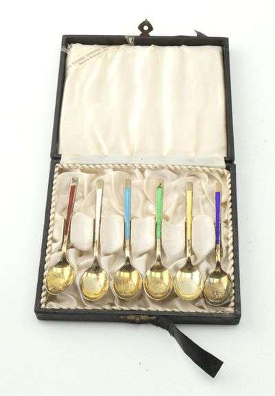 (6) Meka Sterling Silver Denmark Enameled Spoons with Box - Dixon's ...