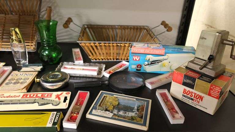 Lot Wood & Wire Baskets, Rock Star Ruler, Key Chains, Magnifying ...