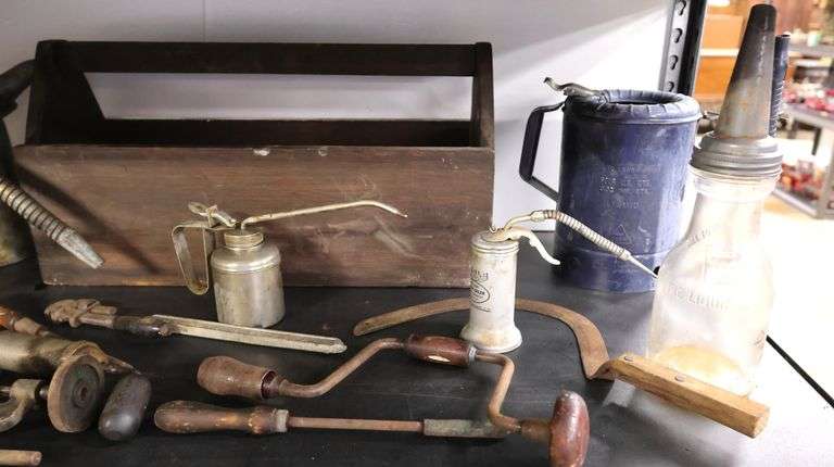 Lot of Vintage Hand Tools, Oilers, Tool Caddie, Oil Bottle - Dixon's ...