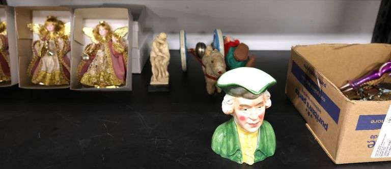 Lot of Christmas Decorations, Character Toby Mug, Box with Jewelry ...
