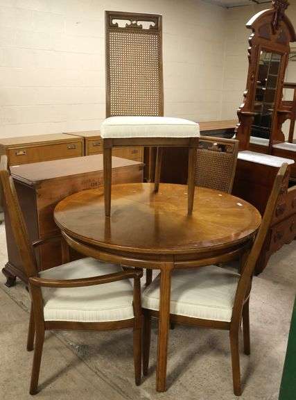 MCM Dining Table and Four Cane Back Chairs - Dixon's Auction at Crumpton