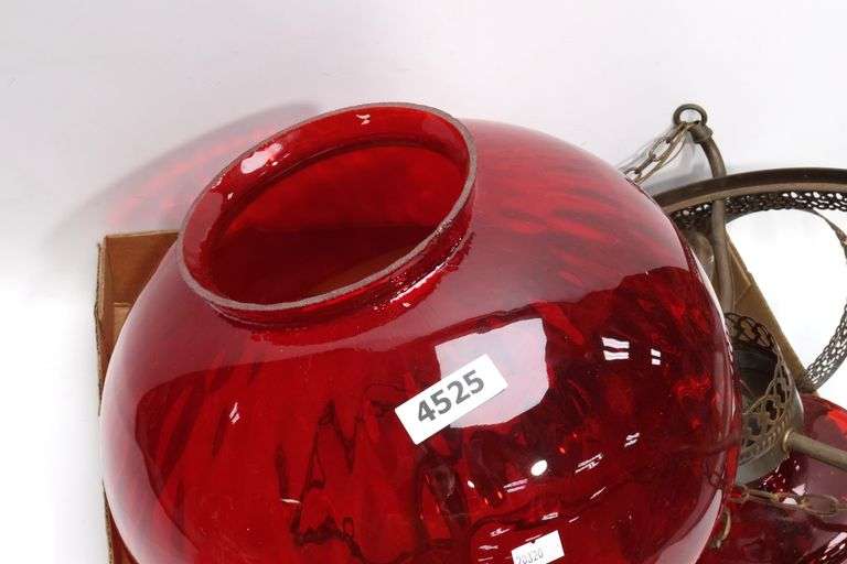 Hanging Ruby Glass Light Fixture, Chips to Shade - Dixon's Auction at ...