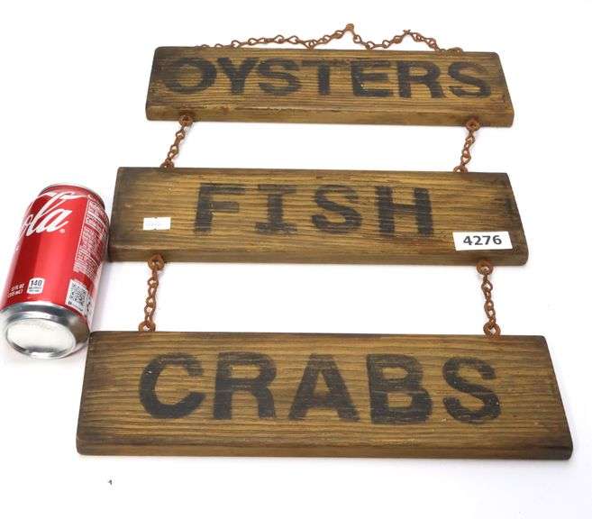 Primitive Oysters, Fish, & Crabs Painted Sign - Dixon's Auction at Crumpton