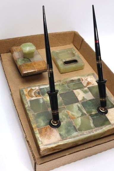 Art Deco Onyx 3 Piece Desk Set - Dixon's Auction at Crumpton