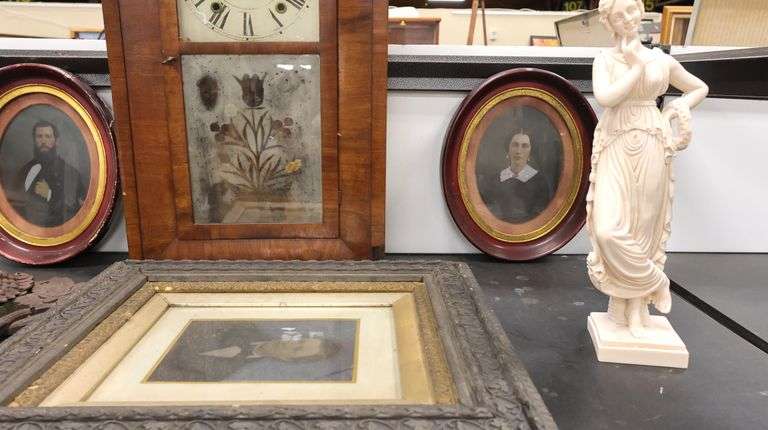 Antique Victorian Painted Photos, Tintype, Brass Inkwell, Lady Statue ...