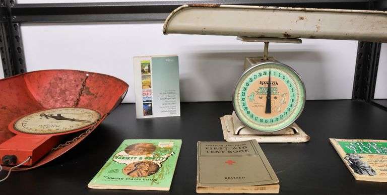 Vintage Baby Scale, Market Scale & Books on First Aid, Coins & Wives ...