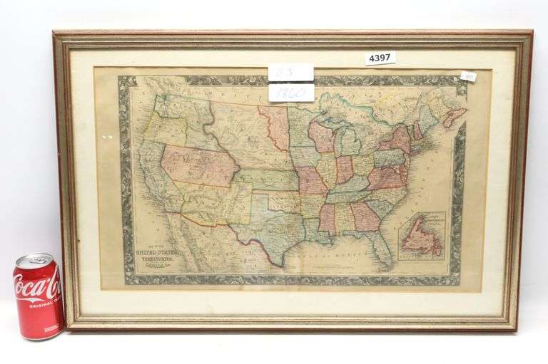 Antique Map of United States and Territories - Dixon's Auction at Crumpton
