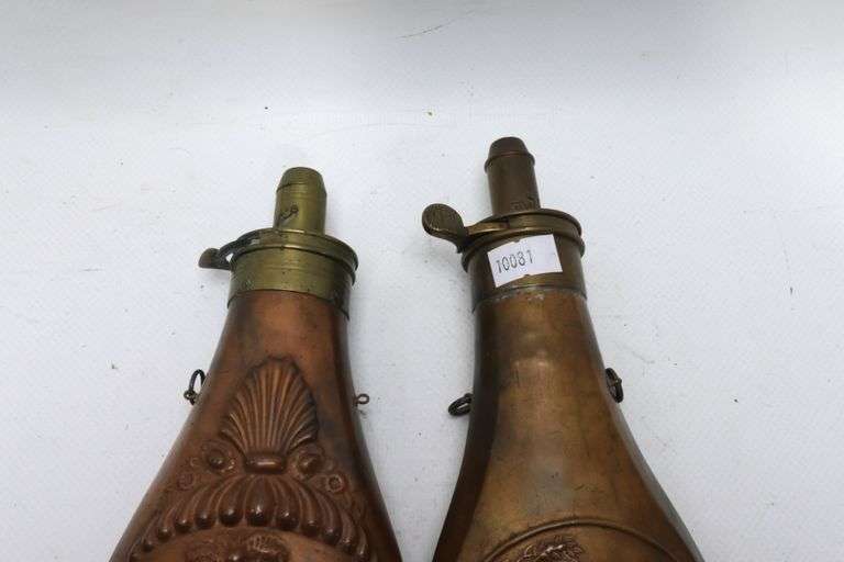 (2) Antique Copper Powder Flasks - Dixon's Auction at Crumpton