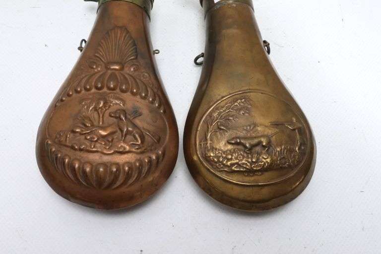 (2) Antique Copper Powder Flasks - Dixon's Auction at Crumpton