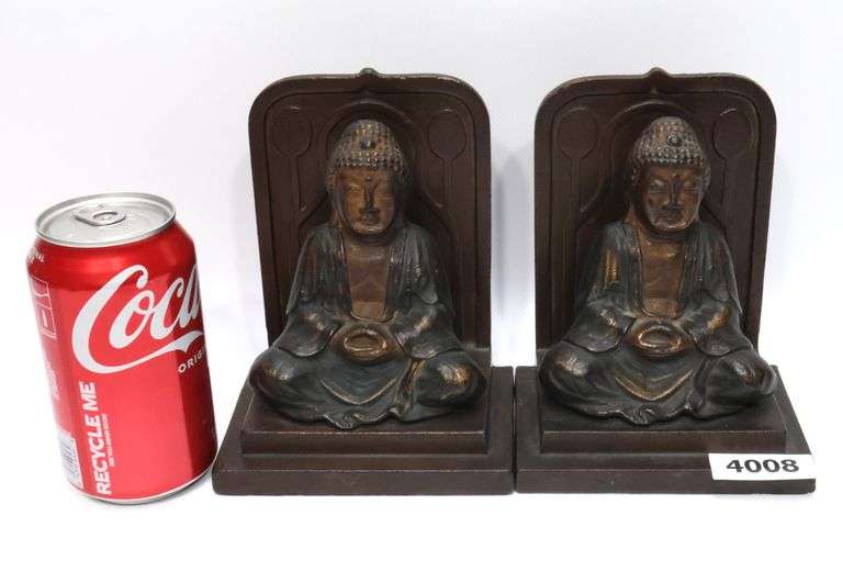 Pair Antique Cast Iron Buddha Bookends - Dixon's Auction at Crumpton